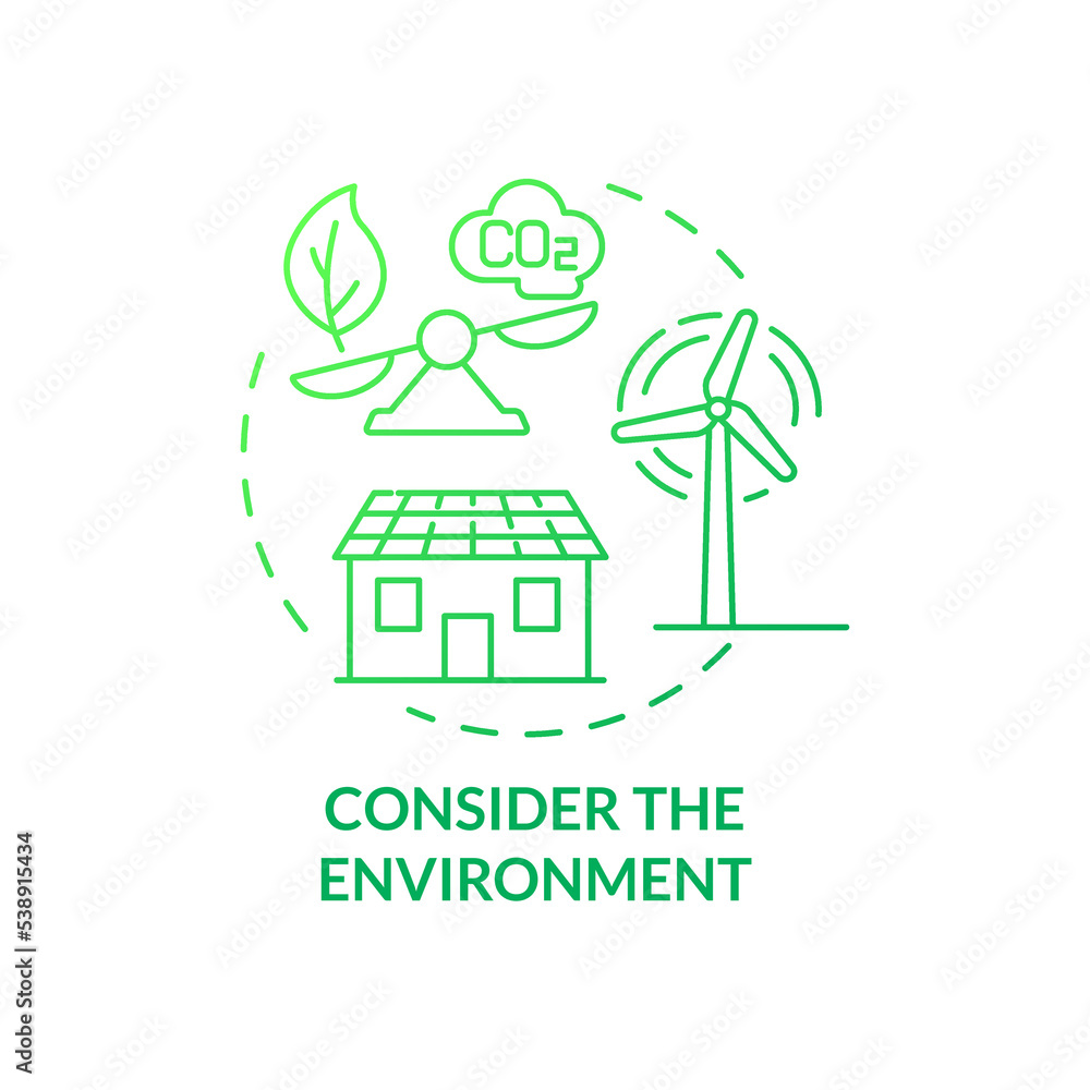 Consider environment green gradient concept icon. Renewable energy at ...