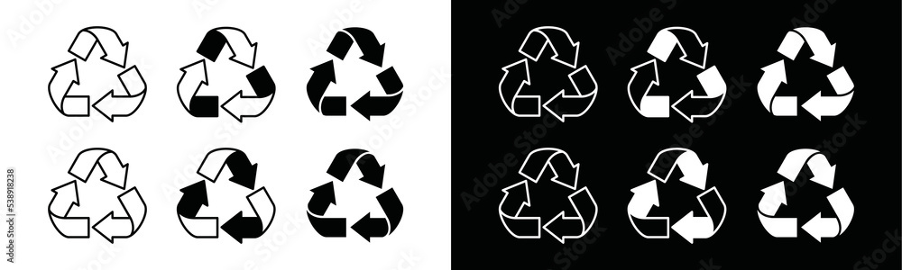 Recycle icon vector set. Recycling sign silhouette. Recyclable ...