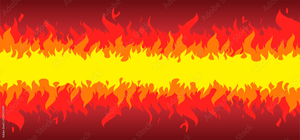 Ablaze. Red, orange, yellow Fire flames. Cartoon, fire or flame sign ...