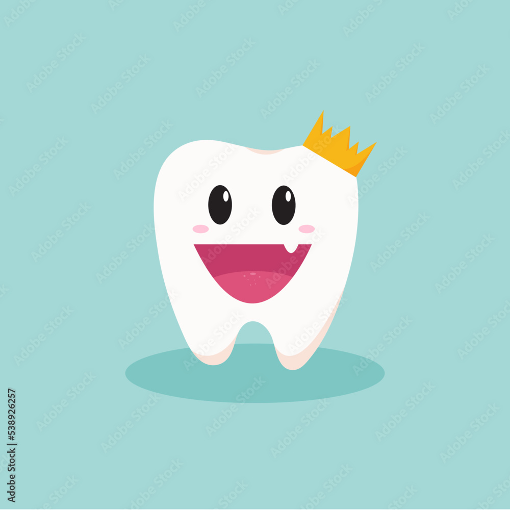 Cute cartoon tooth wearing crown illustration Stock Vector | Adobe Stock