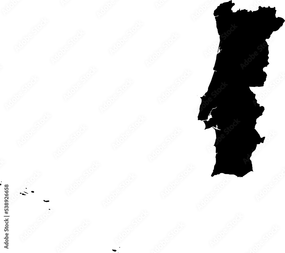 Portugal Map. Portuguese Republic Black Map Country National Detailed ...