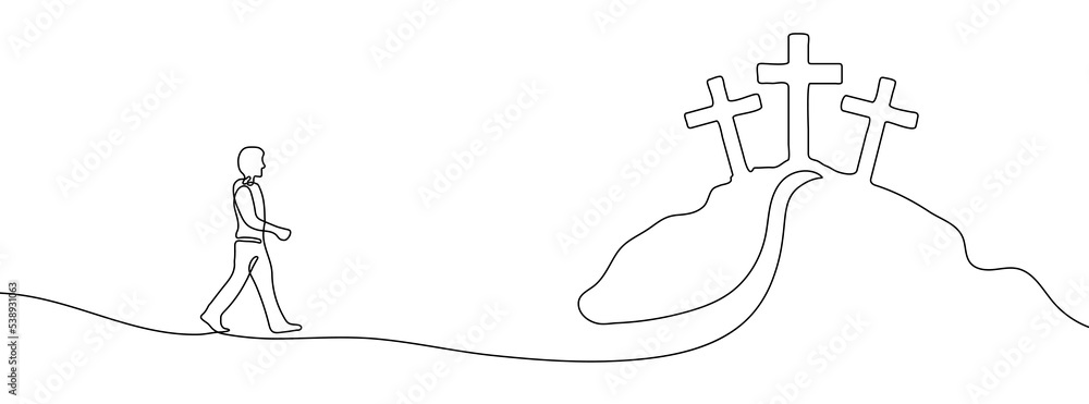 Continuous linear drawing of calvary. Religious background with calvary ...