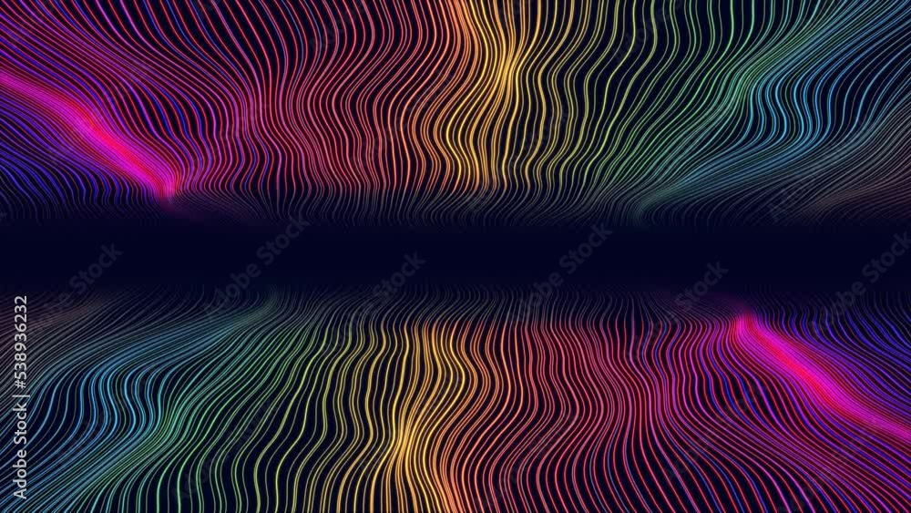 Wave rainbow glowing animated background frame. Random motion of space ...