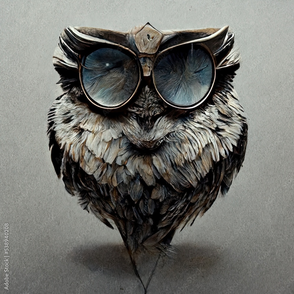 beautiful wise owl illustration, cartoon image drawing in retro style ...