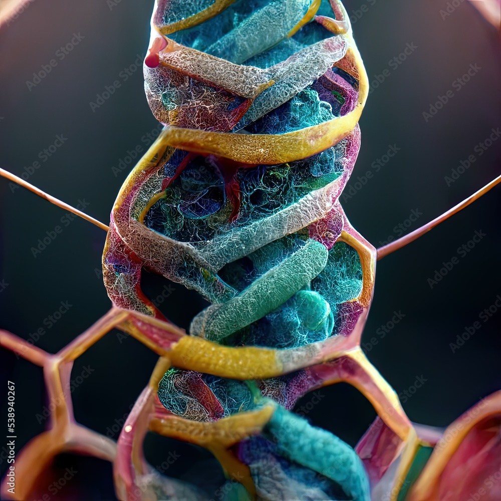 DNA structure, microscope view inside human body, cells, microorganism ...