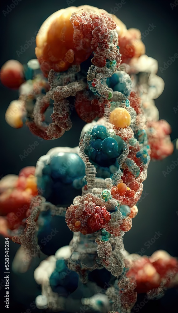 DNA structure, microscope view inside human body, cells, microorganism ...