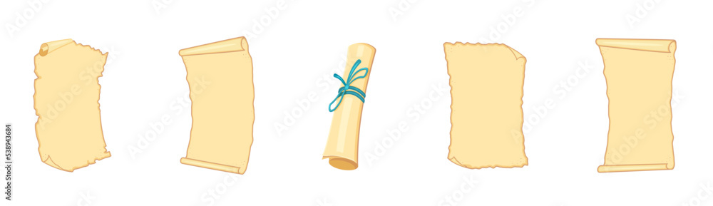 Old parchment. Set of different medieval papers. Scroll of vintage map ...