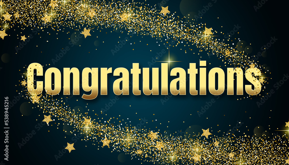 congratulations in shiny golden color, stars design element and on dark background. Stock ...