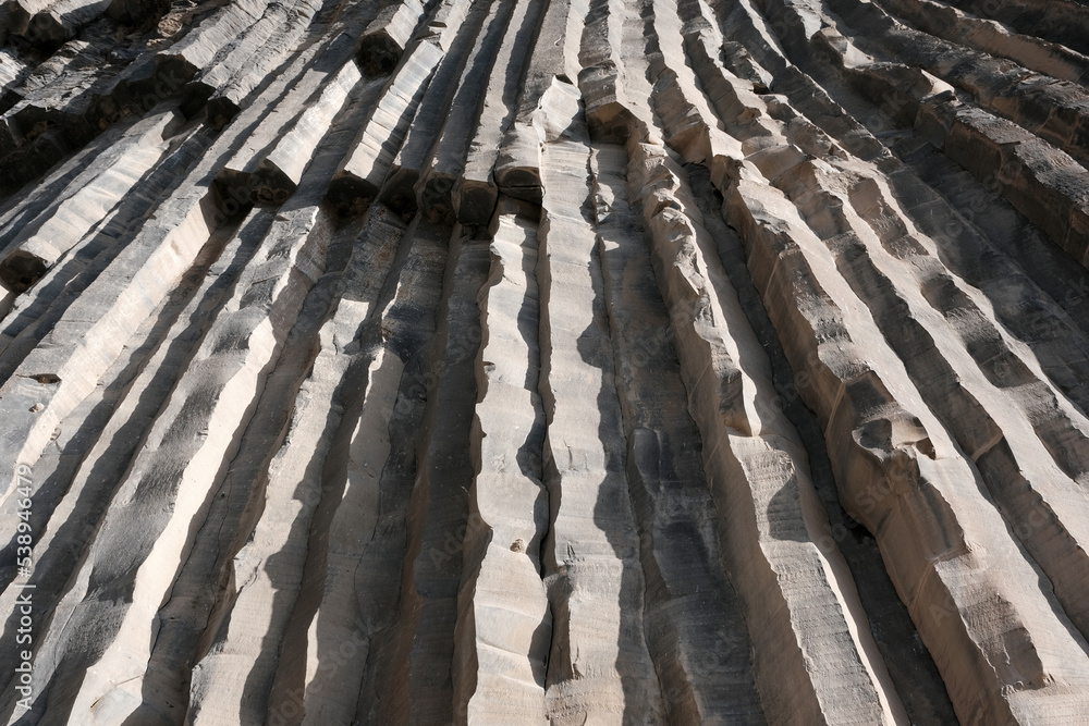 Symphony in Stone. Basalt walls of Azat River Canyon on sunny day ...