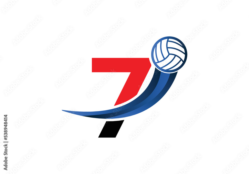 Letter 7 Volleyball Logo Design For Volleyball Club Symbol Vector ...