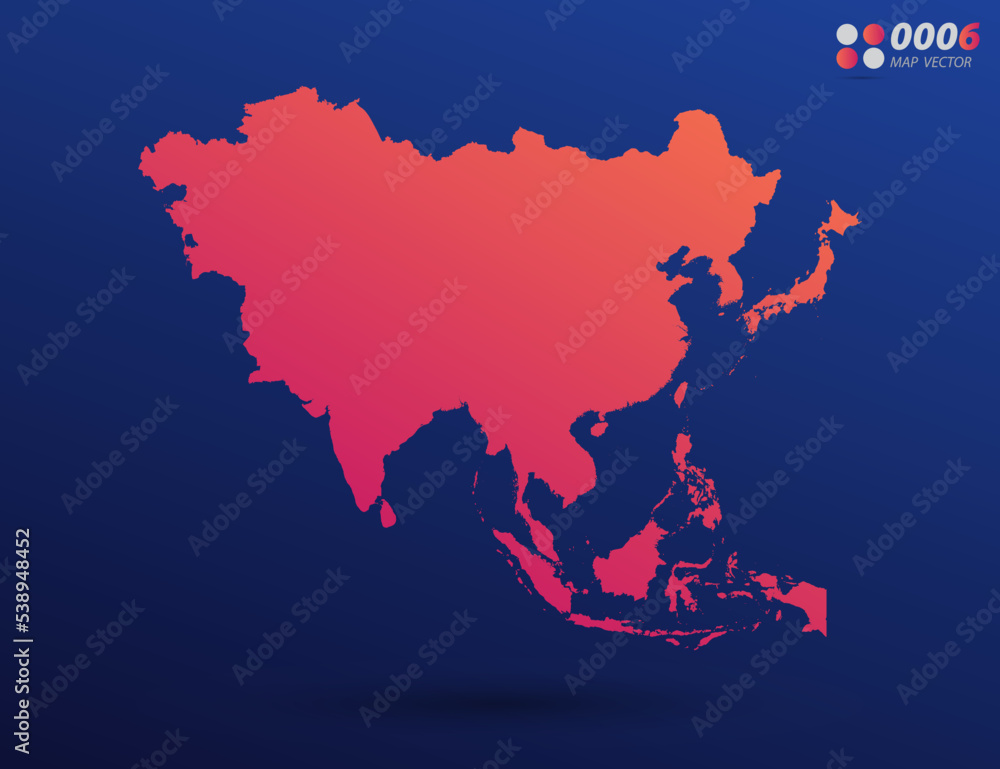 Vector bright orange gradient of Asia map on dark background. Organized ...