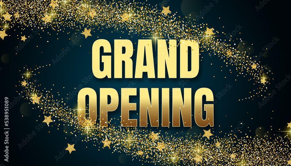 grand opening in shiny golden color, stars design element and on dark background. Stock ...