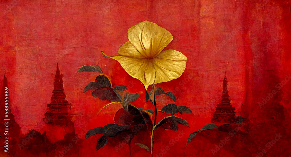 Golden flower on red background. Thai paint. thai art. antique thailand ...