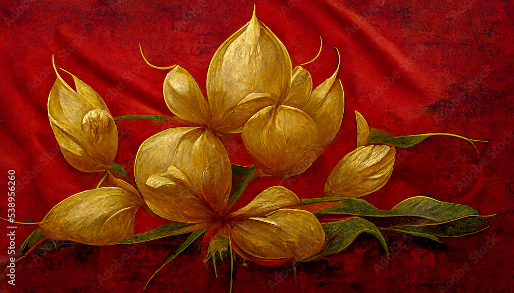 Golden flower on red background. Thai paint. thai art. antique thailand ...
