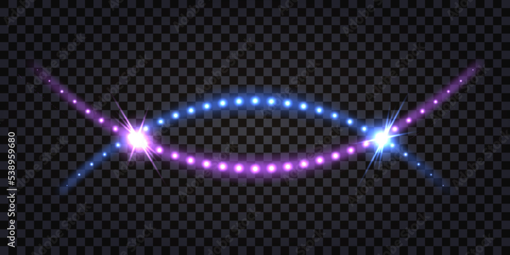 Neon wave swirl swoosh,purple and blue glowing light, laser beam shine ...