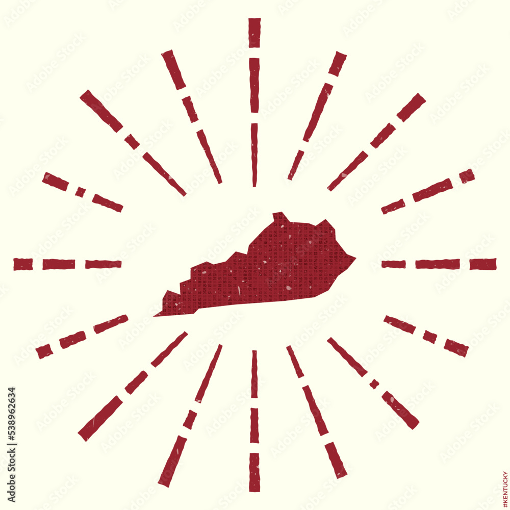 Kentucky Logo. Grunge sunburst poster with map of the us state. Shape ...