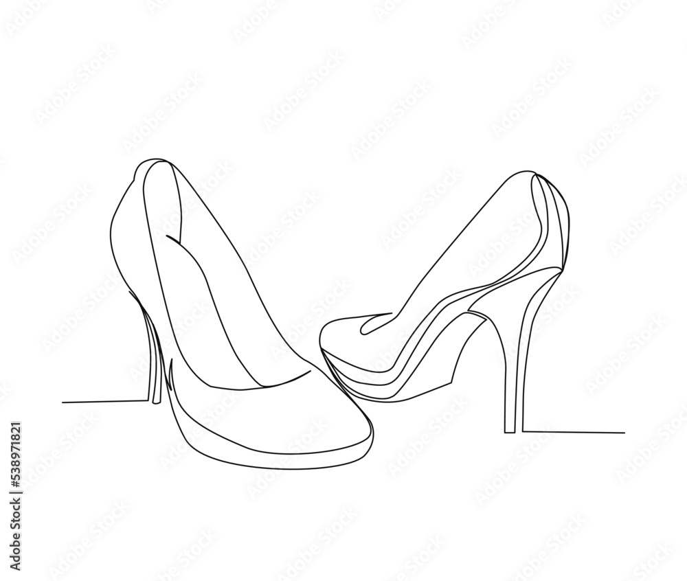 Continuous one line drawing of highheels shoes. Elegant women stiletto ...
