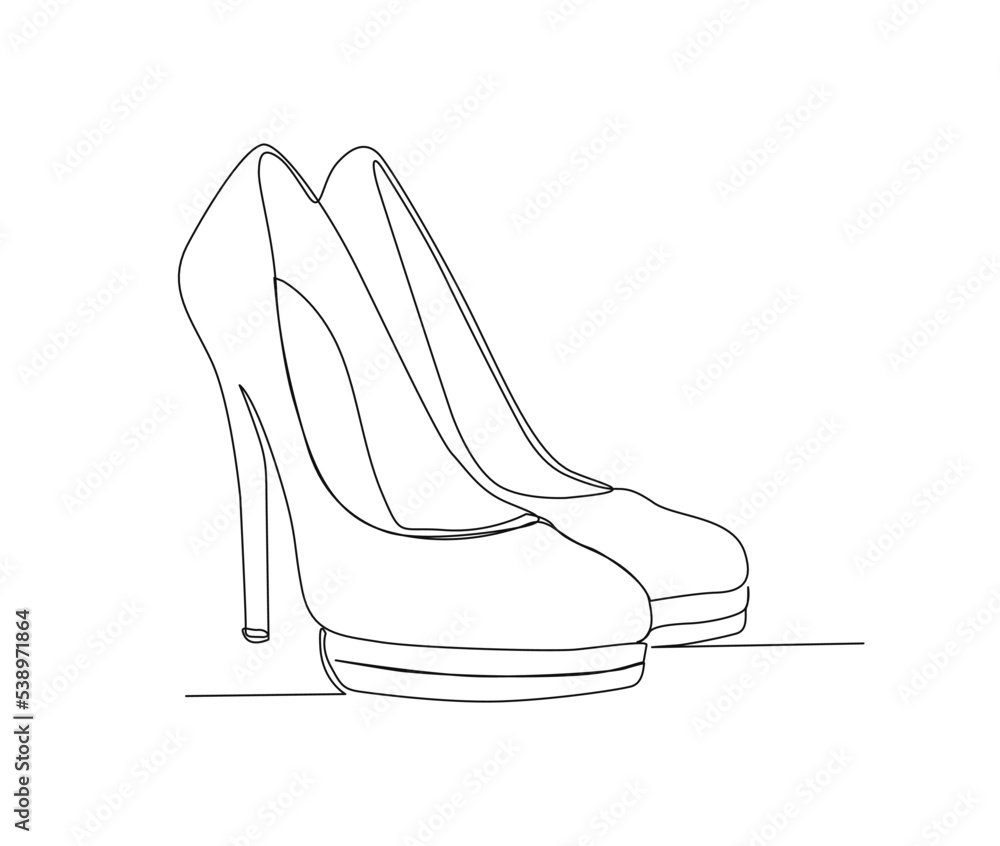 Continuous one line drawing of highheels shoes. Elegant women stiletto ...