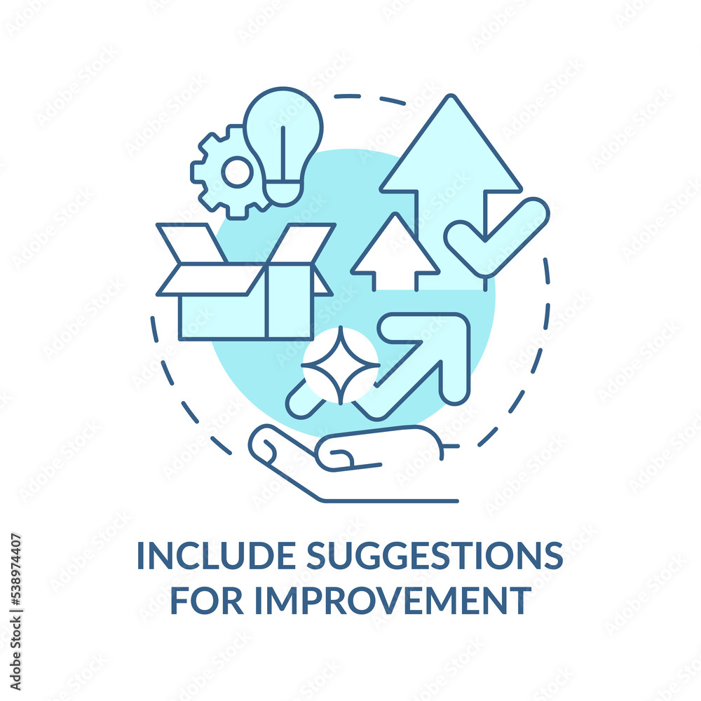 Include suggestions for improvement turquoise concept icon. Business ...