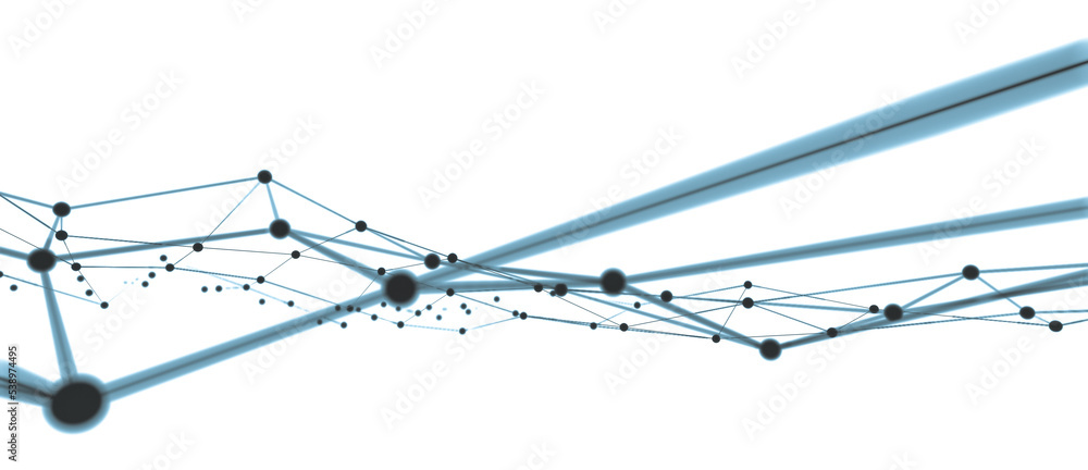 Abstract 3D polygonal blue wireframe structure, virtual connection ...