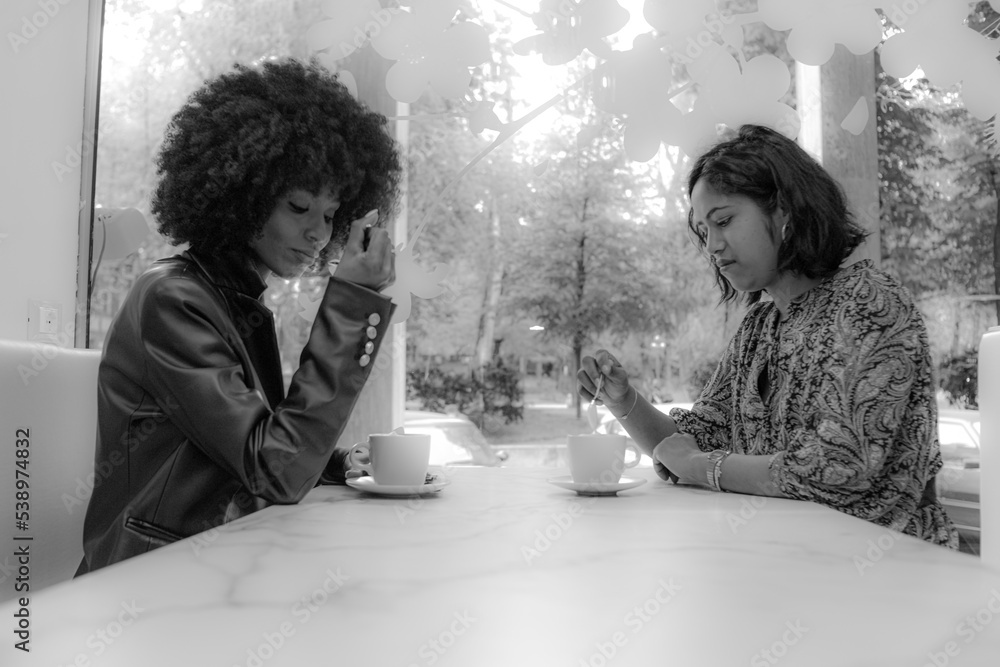 african american woman and southeast asian female friends having goot ...