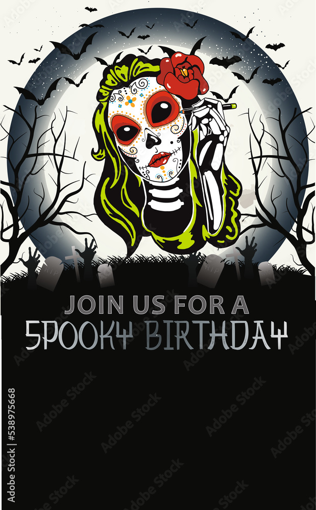 Halloween birthday bash party invitation card blank template for girl ...