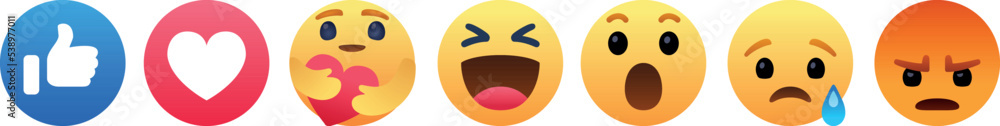 Facebook emoji. Official Facebook Reactions Vector. Collection of Emoji ...