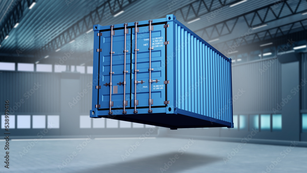 Sea container. Blue cargo container. Tare for sea transportation is ...