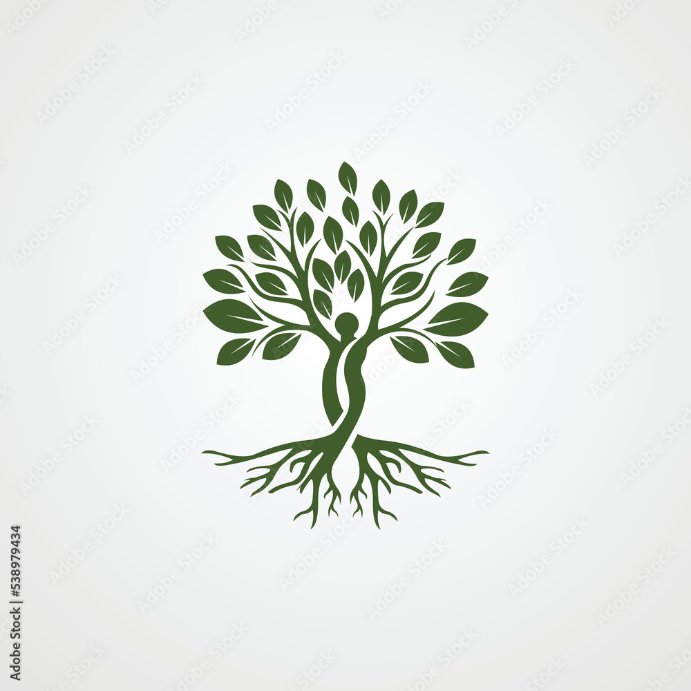 Abstract Human tree logo. Unique Tree Vector illustration with circle ...