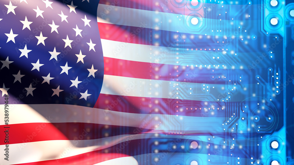 USA flag with circuit board lines. Procurement microelectronics United ...