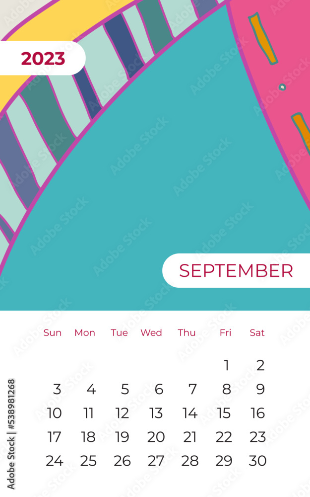 2023 September calendar abstract contemporary art vector. Desk, screen ...