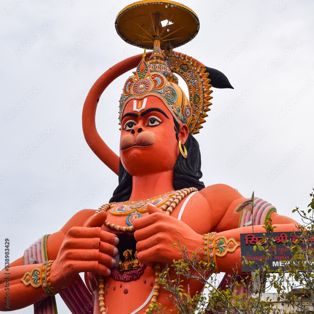 Big statue of Lord Hanuman near the delhi metro bridge situated near ...