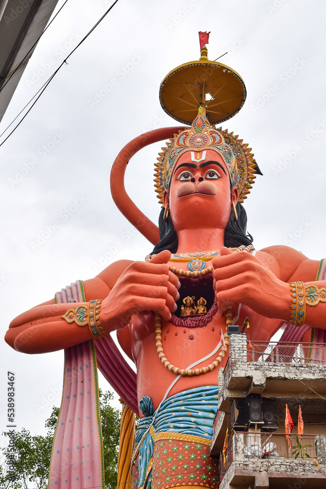 Big statue of Lord Hanuman near the delhi metro bridge situated near ...