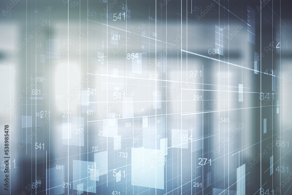 Double exposure of abstract virtual statistics data hologram on empty ...