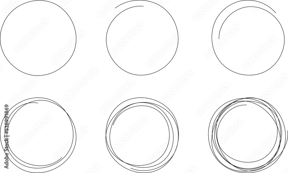 Hand drawning circle line sketch set. Art design round circular ...