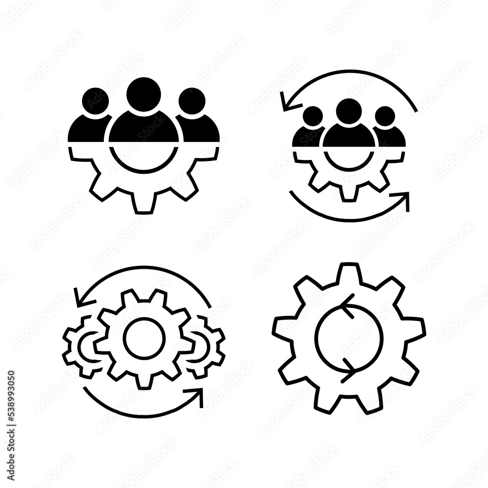Teamwork line icon set. Leadership symbols in flat style. Team and gear ...