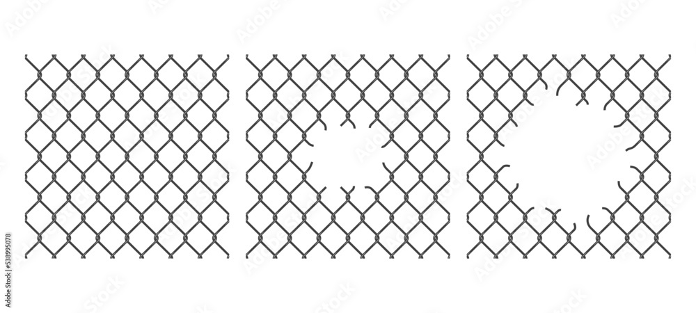 Rabitz chain link pattern background. Whole and ripped fence mesh ...
