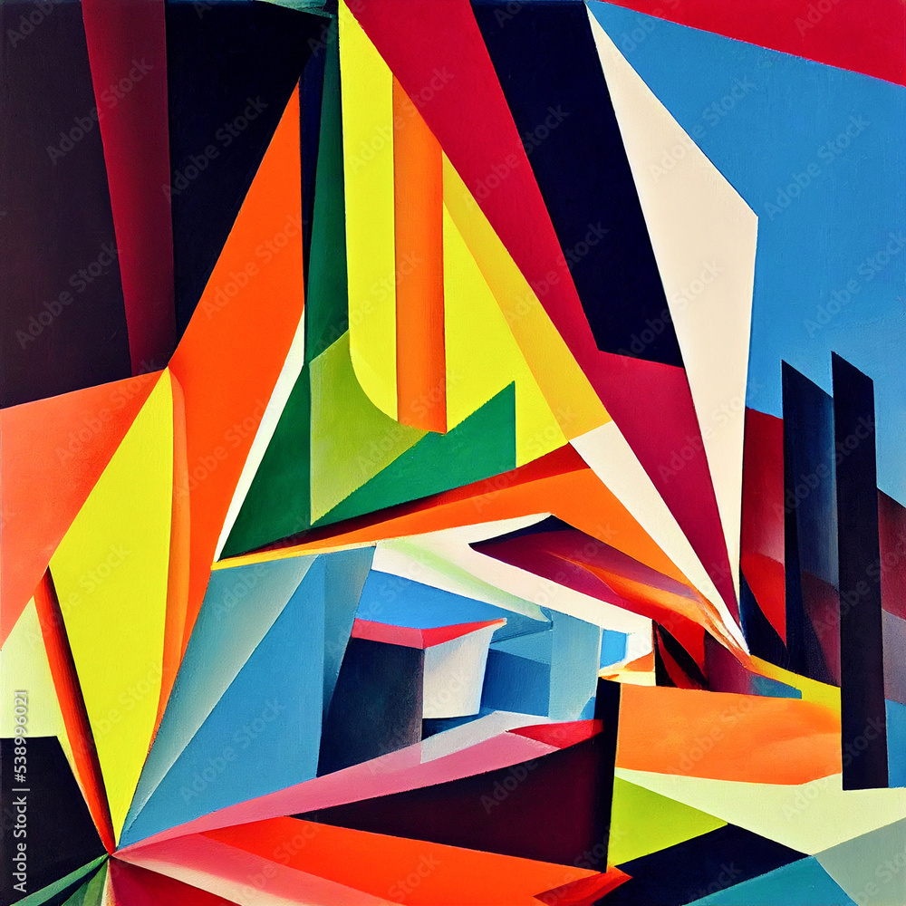 An eclectic artwork, colorful background, cubism art style. Painting ...