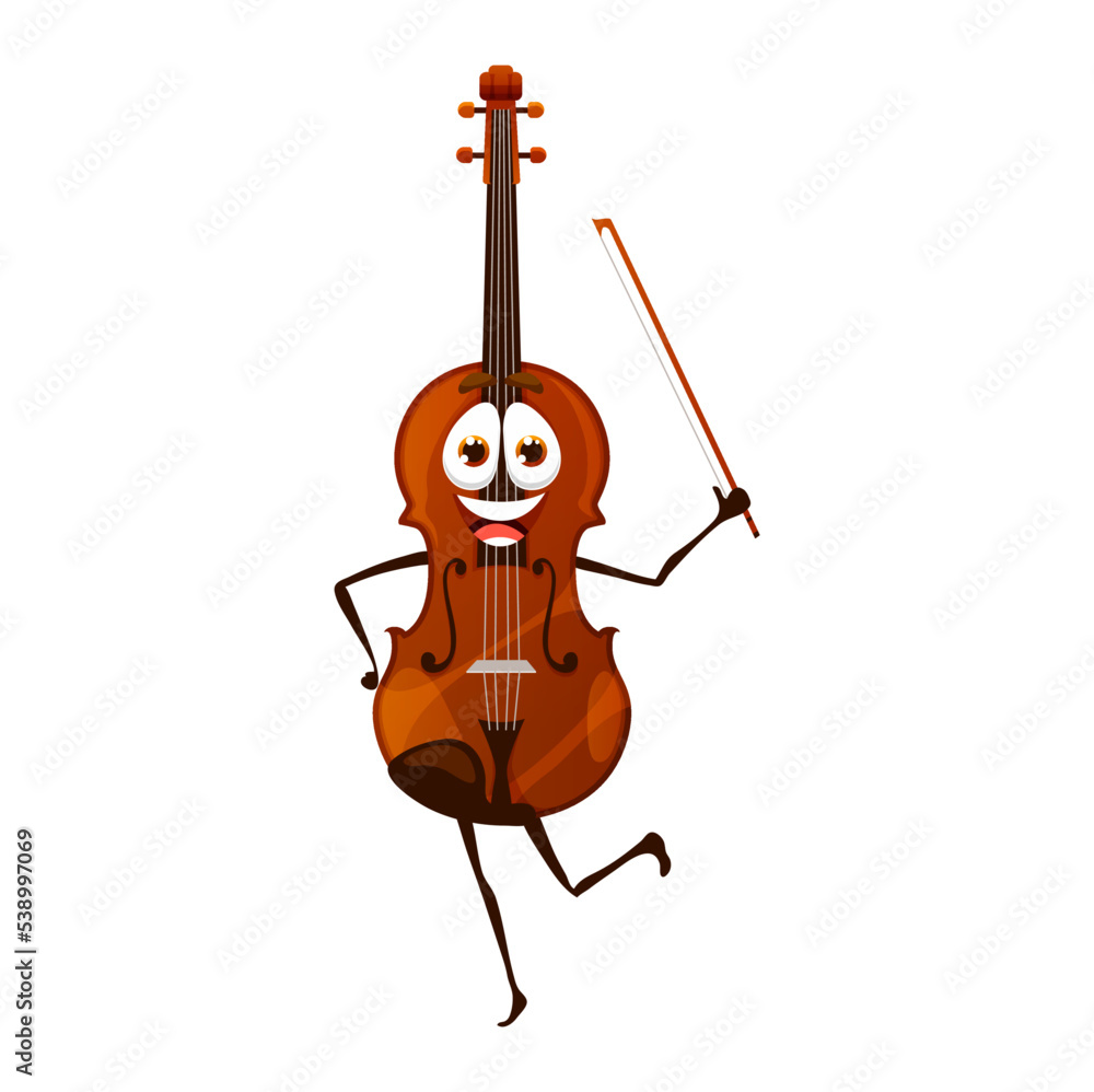 Cartoon dancing violin character. Isolated vector fiddle musical string ...