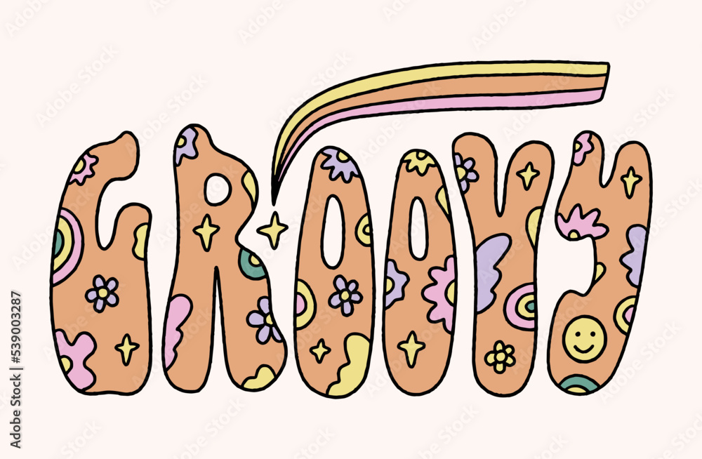 Vector ornate lettering hippie positive type. Groovy text on pastel ...