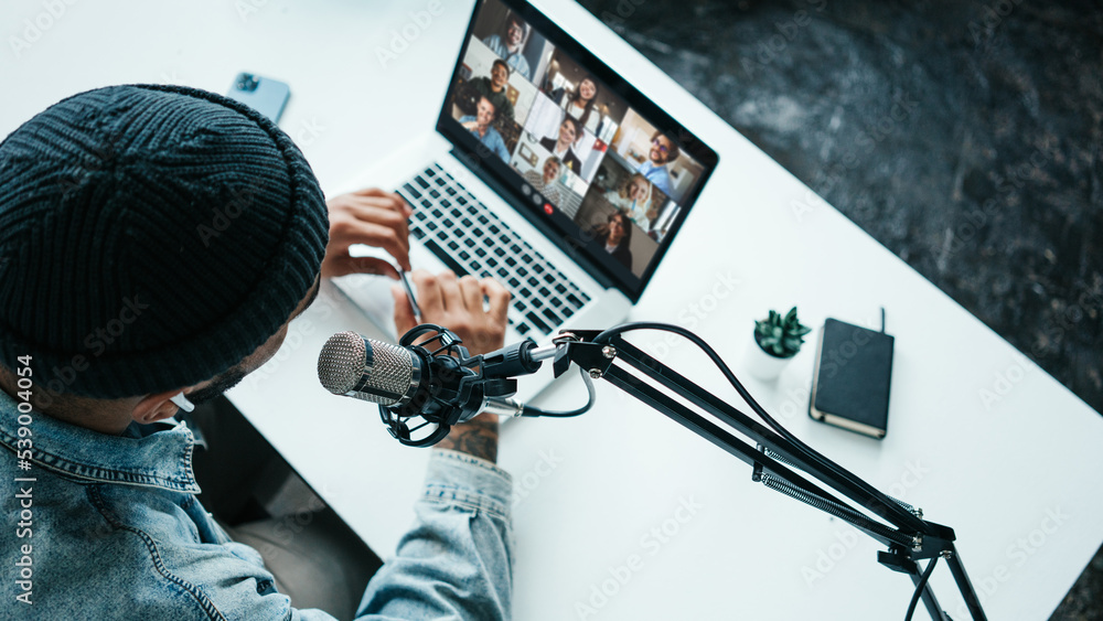 Laptop video call conference at home. Team remote online meeting Stock ...
