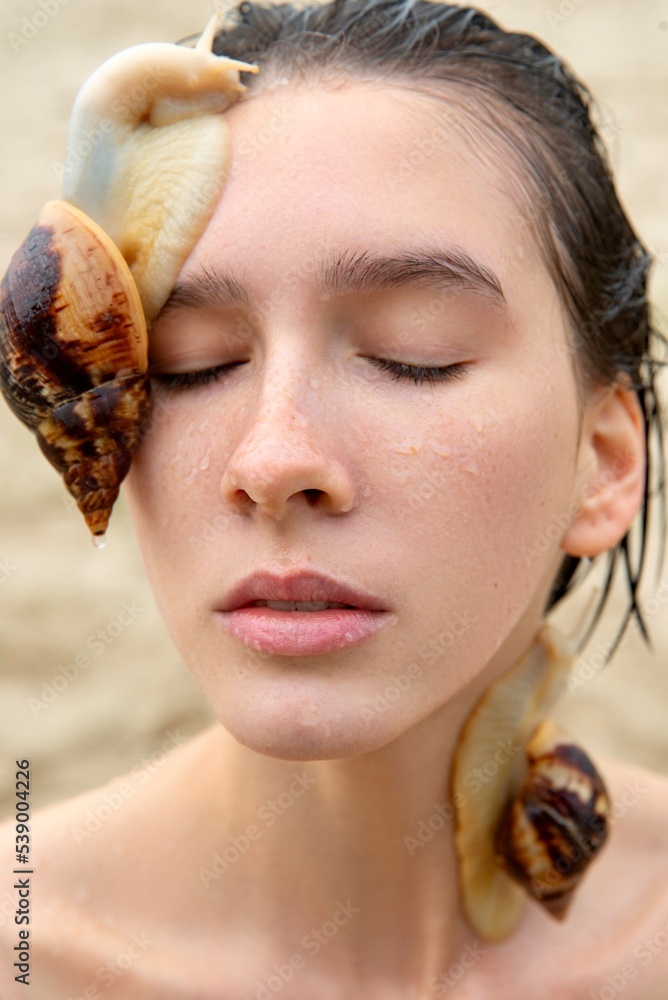 Girl with snails on her face. it’s very unusual! you can use these ...