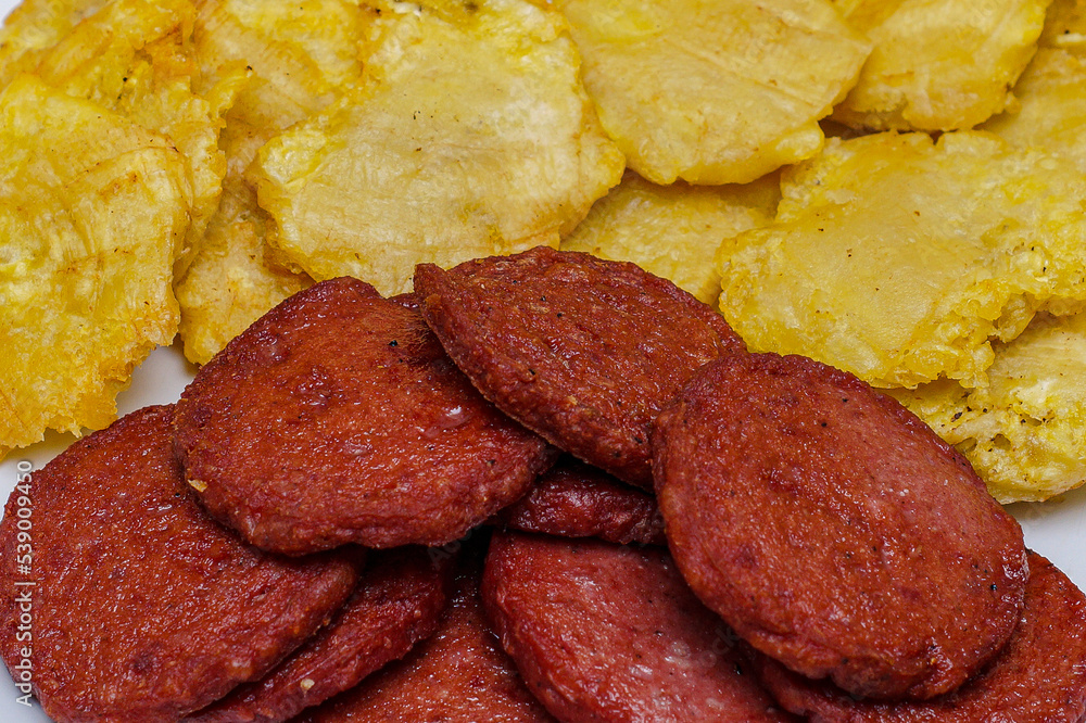 fried with salami dominican republic, dominican flavor Stock Photo ...