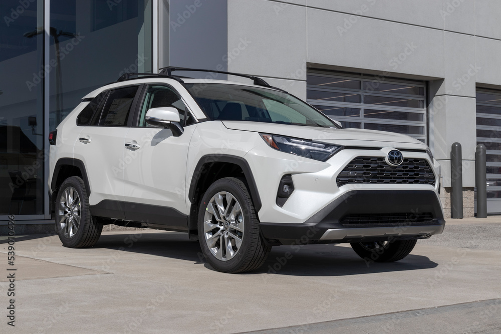 Toyota RAV4 display at a dealership. Toyota offers the RAV4 in LE, XLE ...