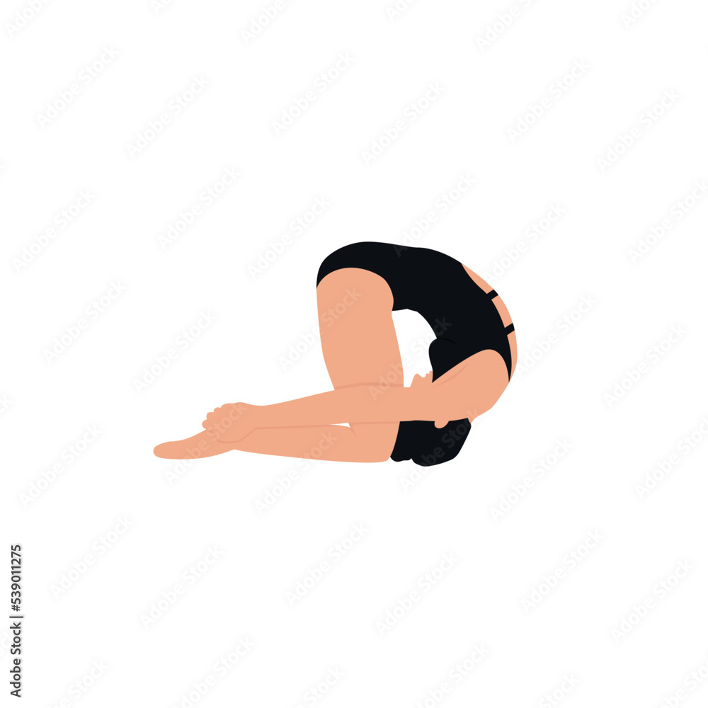 Yoga woman isolated. Young flexible woman in rabbit pose. Shashankasana ...