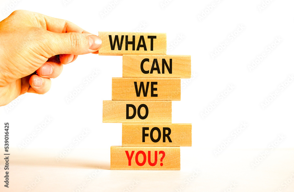 Support symbol. Concept words What can we do for you on wooden blocks ...