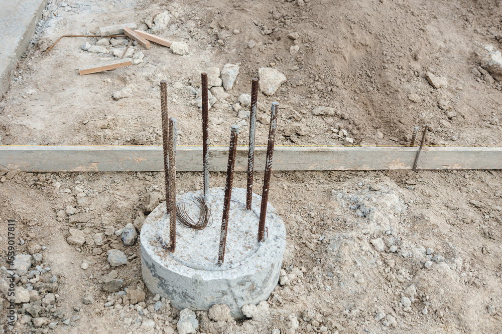 Monolithic foundation with metal reinforcement. Concrete Pile ...