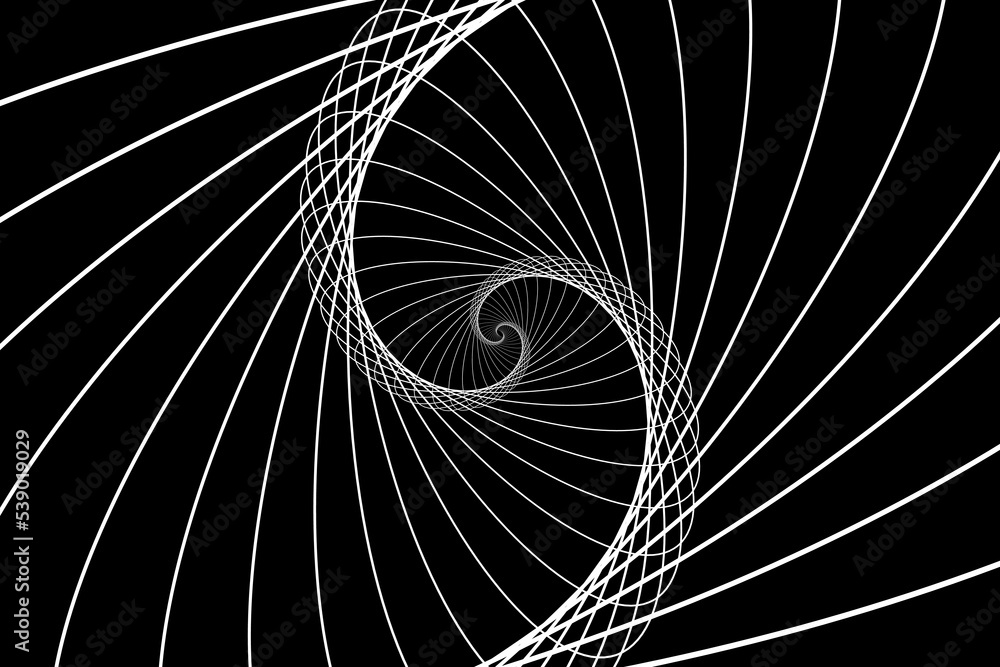 Twisted abstract wireframe tunnel. The white spiral line on the black ...