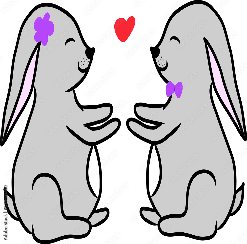 cute hand drawn bunny couple in love,doodle clip art with girl and boy ...