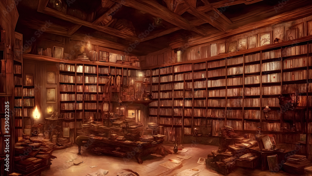 beautiful old fantasy library Stock Illustration | Adobe Stock